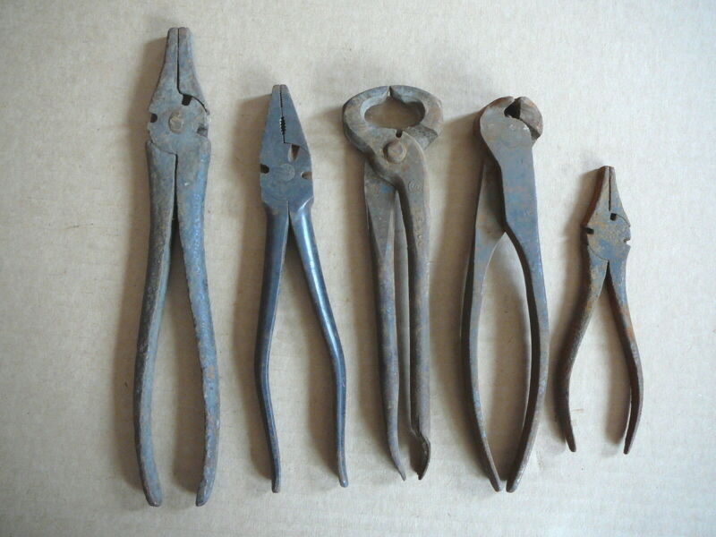 5 - ANTIQUE VINTAGE PLIER NIPPER TYPE TOOLS - FARM RANCH MECHANICS ...