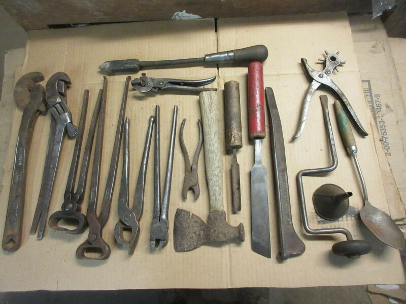 vintage lot of old farm tools hand forged blacksmith tool, Heller ...