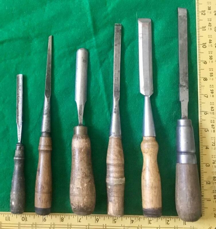 6 VINTAGE WOOD LATHE CHISELS! CRAFTSMAN,TILLOTSON, BUCK BROS ...