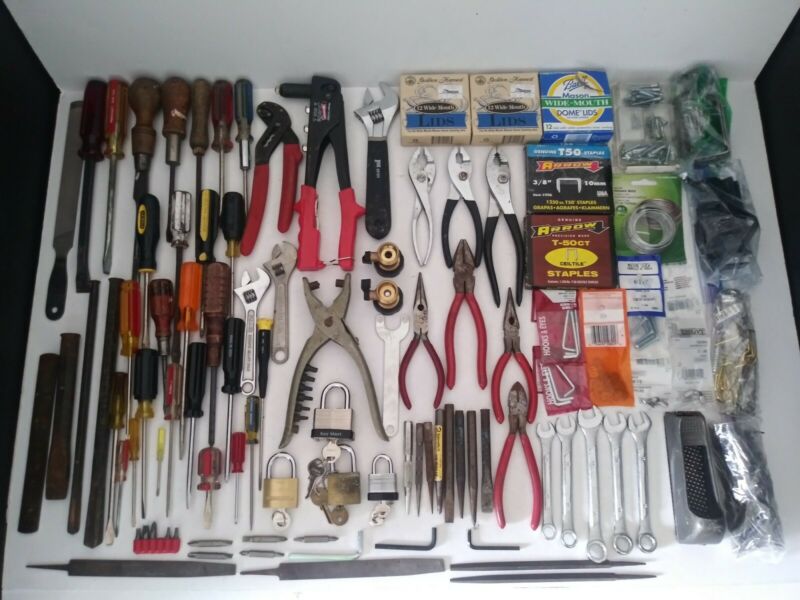 HUGE LOT OF MISC TOOLS LOCKS AND PARTS GARAGE MECHANIC JUNK DRAWER 23 ...