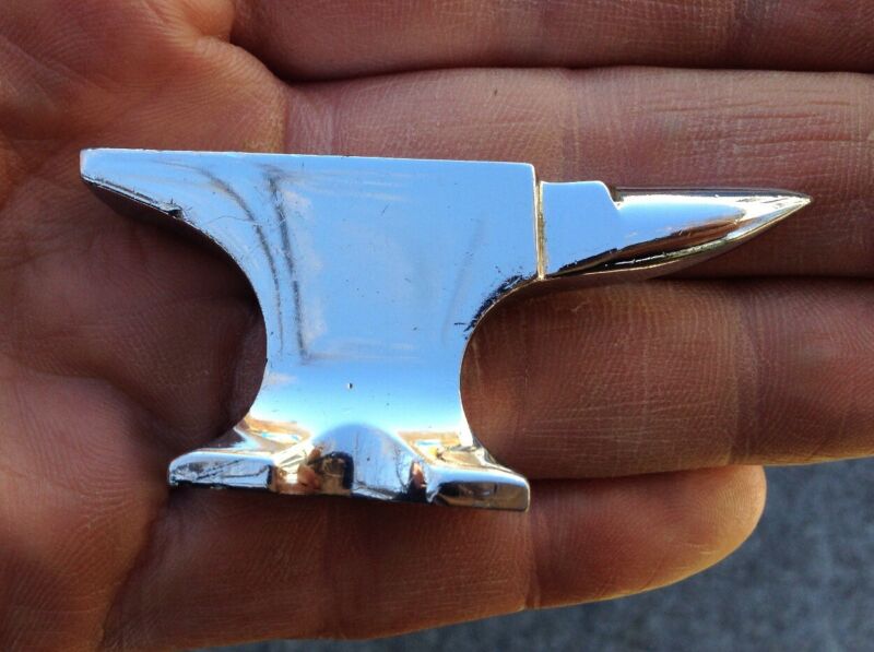 Vtg Mini 2-1/2" Blacksmith Anvil Chrome on Brass Very Realistic 3 Oz ...