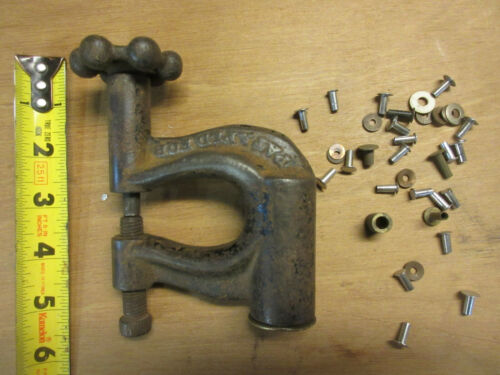 vintage cast iron hand rivet tool & rivets old farm leather blacksmith ...