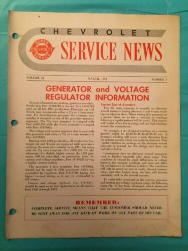 March 1952 "Chevrolet Service News" Car Technician''s Service Bulletin ...