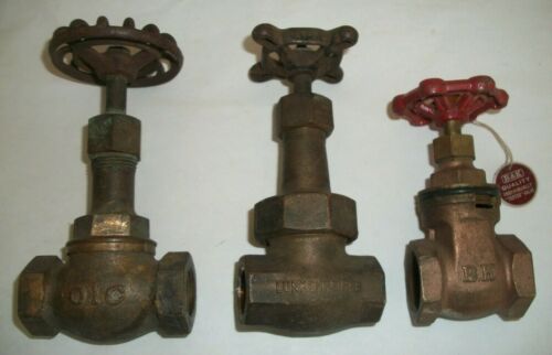 3 Vintage BRASS GATE WATER VALVES--Cast Iron Handles--Steampunk ...