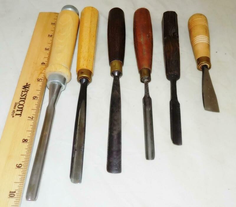 Vintage Lot of 6 Woodcarving Tools Gouge Chisel 4 No Name ~ 1 Marples ...