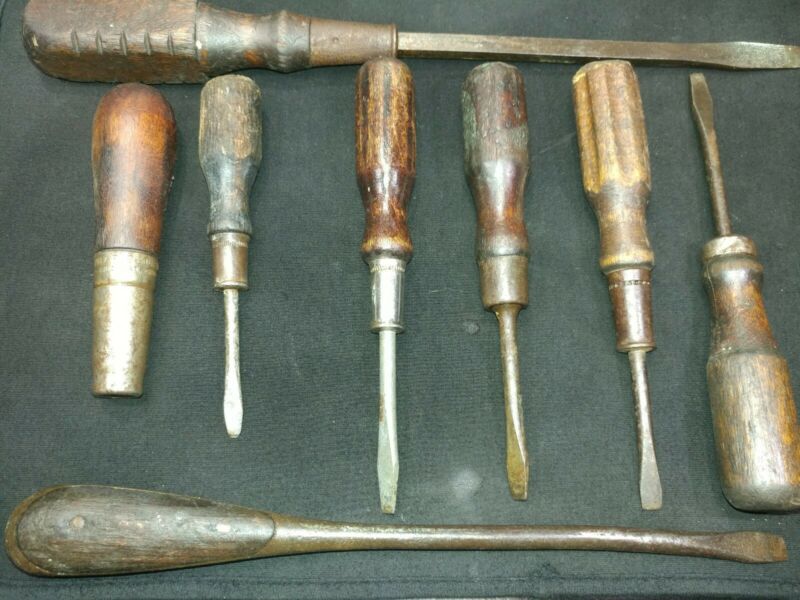 Antique Vintage Tools Wood Handle Screwdrivers Assorted Era 8 pc. Set ...