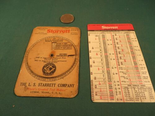 2 Vintage L.S. STARRETT Cards Thread / Tap / Drill Wheel Chart ...