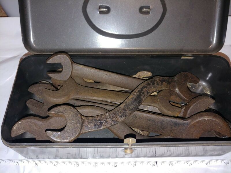 Vintage Lot Old Wrenches rusty antique tools in vintage tool box ...