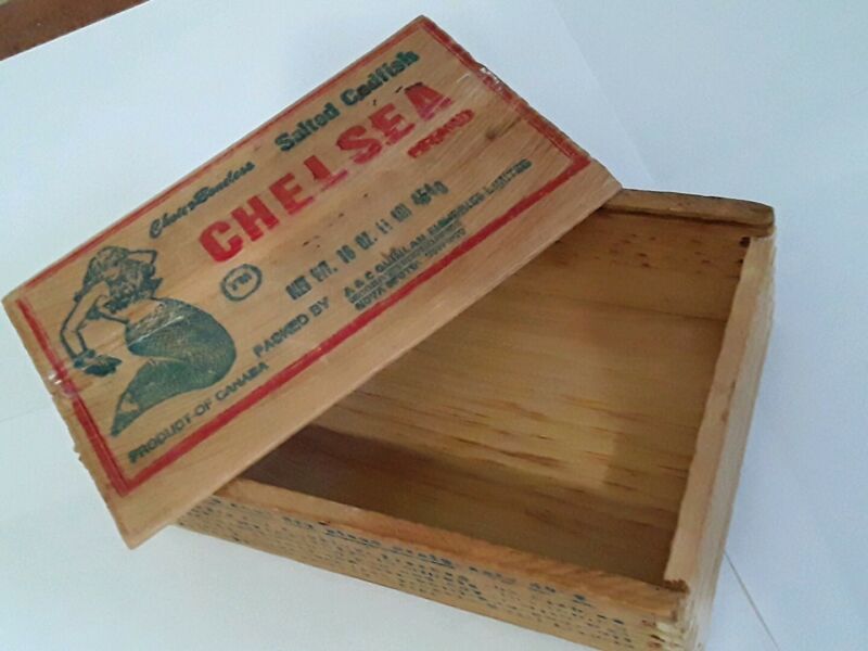 Vtg Chelsea Choice Boneless Salted Codfish Mermaid Advertising Wood ...