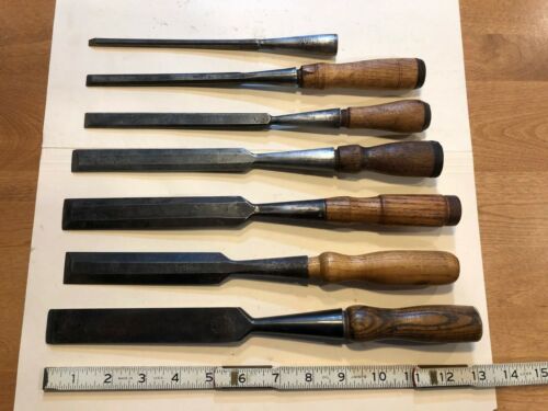 7 vintage USA socket chisels incl. Buck, Sargent VBM, Oak Leaf - all ...