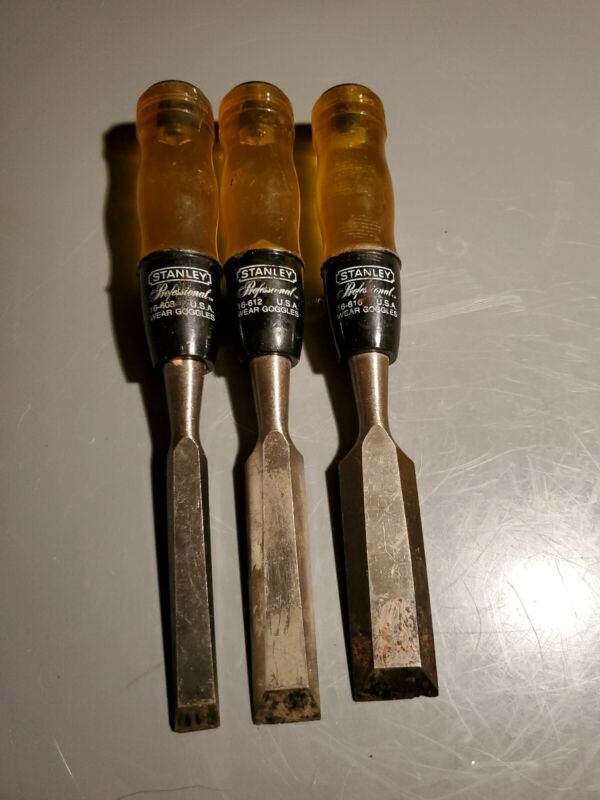 3 Stanley professional wood chisel used tool chisels -- Antique Price ...