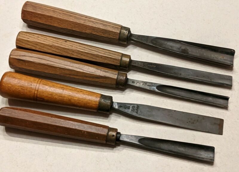 Vintage Set of 5 DEFRIES Carving Chisel Gouge Wood Working Tool ITALY ...