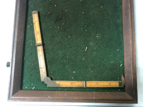 MACHINIST TOOL LATHE MILL Vintage Wood & Brass Folding Ruler -- Antique ...
