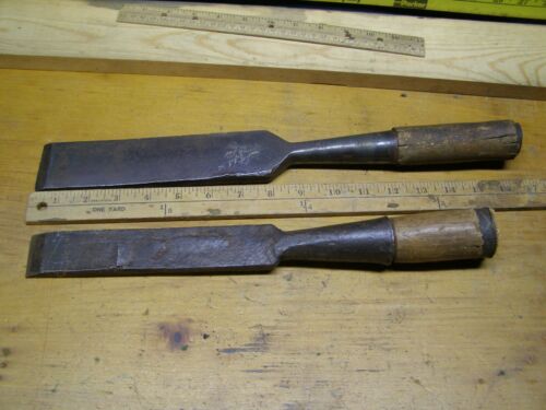 LOT OF 2 VINTAGE TIMBER FRAMING CHISELS 1 1/2" and 2" WITHERBY & OLD ...