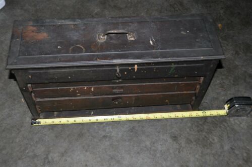VINTAGE SOLID WOOD MACHINISTS BENCH TOP TOOL BOX WITH LOCK & KEY ...