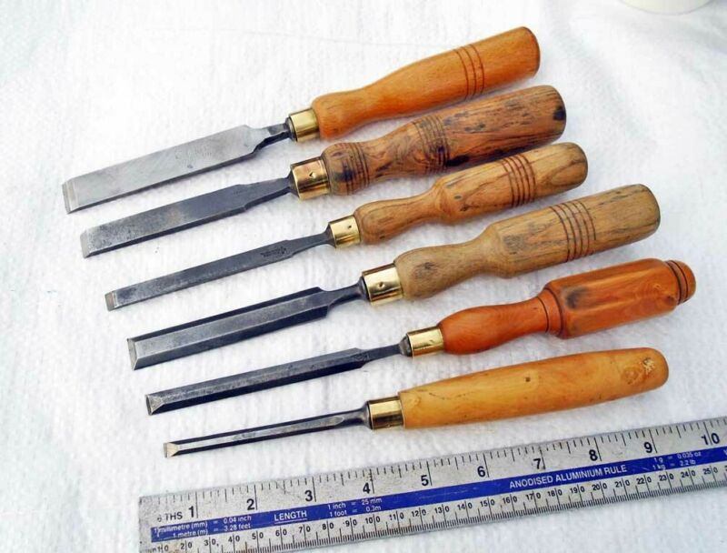 Vintage Selection of 6 Nice Bevel Edged & Firmer Chisels Old Tool ...