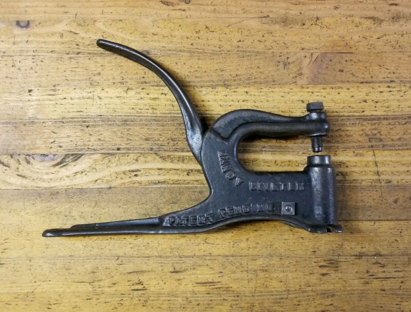RARE Antique Tools VINTAGE Cast Iron Leather & Metal Riveter Rivet Tool ...