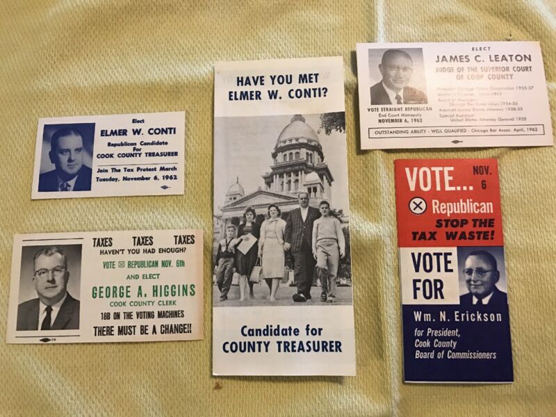 Republican Election Campaign Cards Vote Republican 1962 Rare Lot of 5 ...