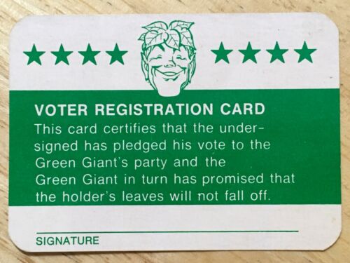 Rare Old Vintage 1960s JOLLY GREEN GIANT Political Voter Registration ...
