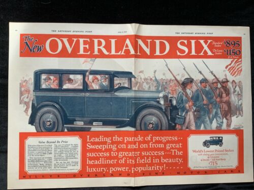 E Overland Six Sedan 1925 Ad 14 x 10 1/2 2pg uncut -- Antique Price ...