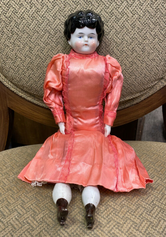 Antique German Low Brow Shoulder Head China Doll Cloth Body 1880s