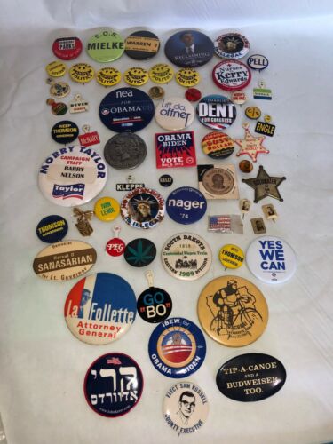 Large Lot Of 58 Vintage Political Campaign Pinback Buttons Pins Read