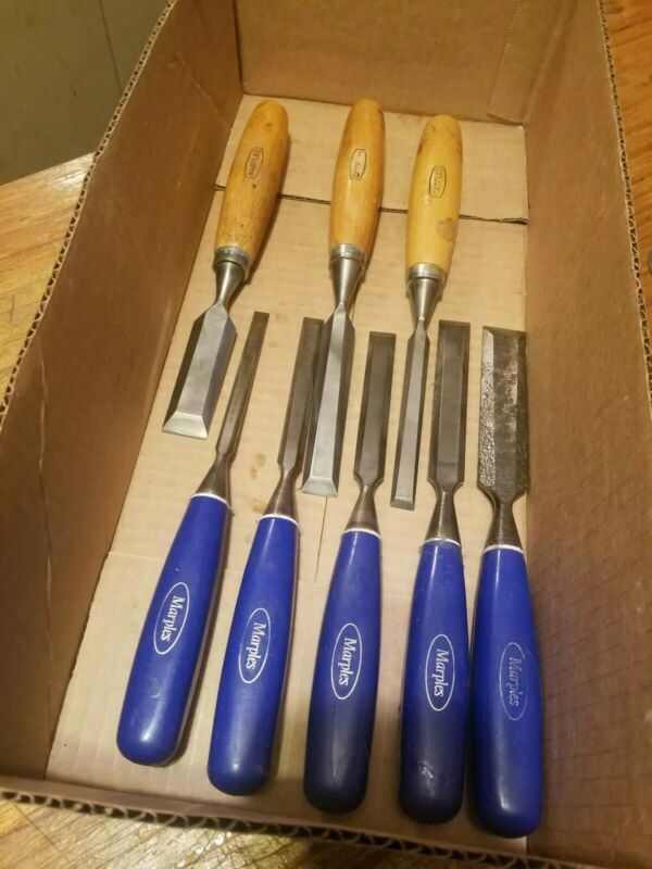 Vintage MARPLES Bench Chisels~8 Woodworking Wood Carving Craft Tools Gouges -- Antique Price ...
