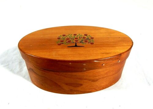 Vintage Oval Shaker Style Finger Lap Pantry Box Signed Hand Painted Lid ...