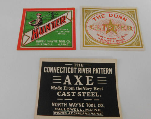 3 Different Vintage Axe Labels...Hallowell ,Maine -- Antique Price ...