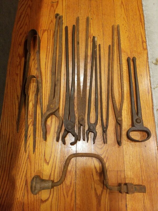 10 Vintage Blacksmiths Forge Tools Tongs Cast Iron Metalworking ...