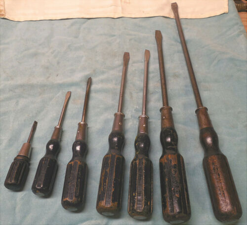 Vintage Lot 7 Stanley Wood Handle Screwdrivers 6 Hurwood 1 Yankee ...