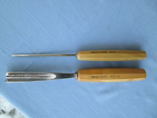 LOT 2 VINTAGE PFEIL SWISS MADE GOUGES WOOD CARVING TOOL CHISEL No Res ...