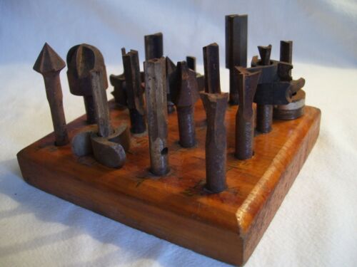 Antique Vintage Lot Used Woodworking Router Bits in Handmade Wooden ...