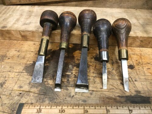 5 vintage chisels, Gun stock carving, engraving? palm chisels ...