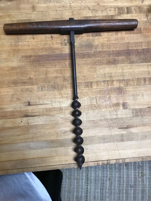 Antique Rustic Barn Auger, Vintage Primitive Hand Drill Beam Farm Tool ...