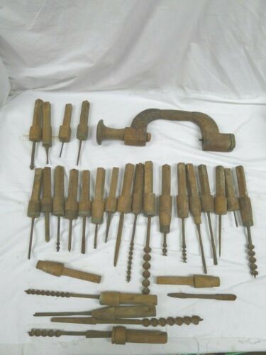 Antique Primitive Brace And Bitstock 26 Bits With Wood Handles ...