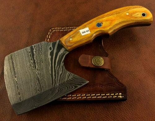 Handmade Damascus Steel Axe Hatchet Functional Camping Hiking Sheath