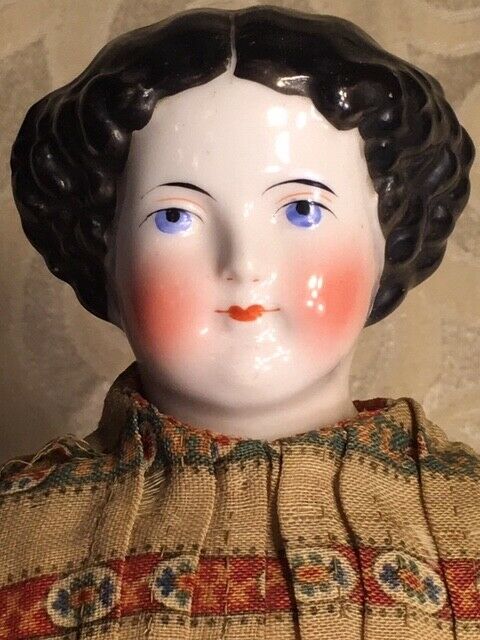 Antique 17 German China Shoulder Head Doll With 1860s Flat Top