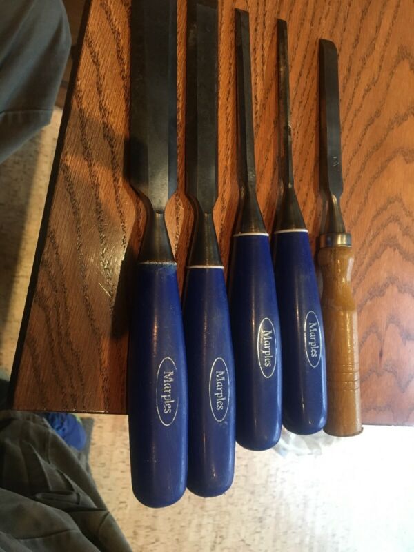 Lot Of 4 Marples Blue Chip Wood Chisels -- Antique Price Guide Details Page