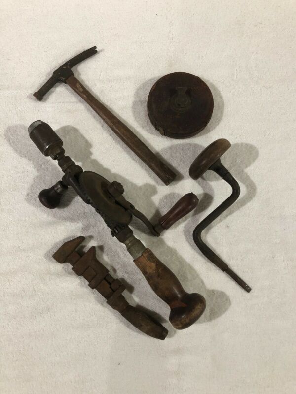 Lot Of 5 Vintage Hand Tools Drill Wrench Hammer -- Antique Price Guide ...