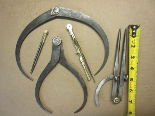 5 antique vintage calipers dividers W. M. Johnson brass marine nautical ...