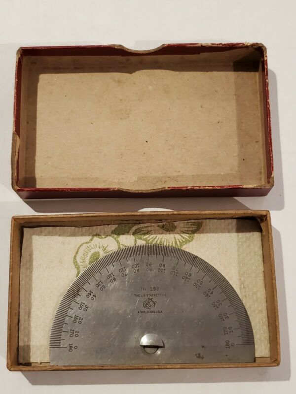 L.S. Starrett No. 193 Steel Protractor Machinist Drafting Tool W/Box ...