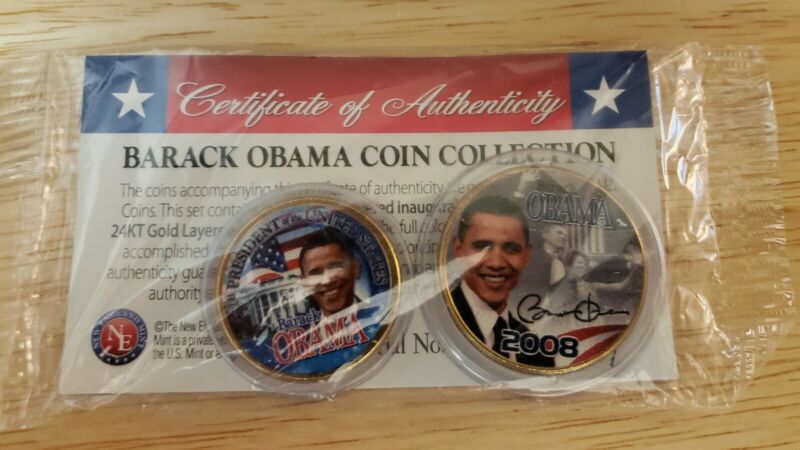 2008-BARACK OBAMA 2 COIN COLORIZED COMMEMORATIVE Challenge Coin Set In ...