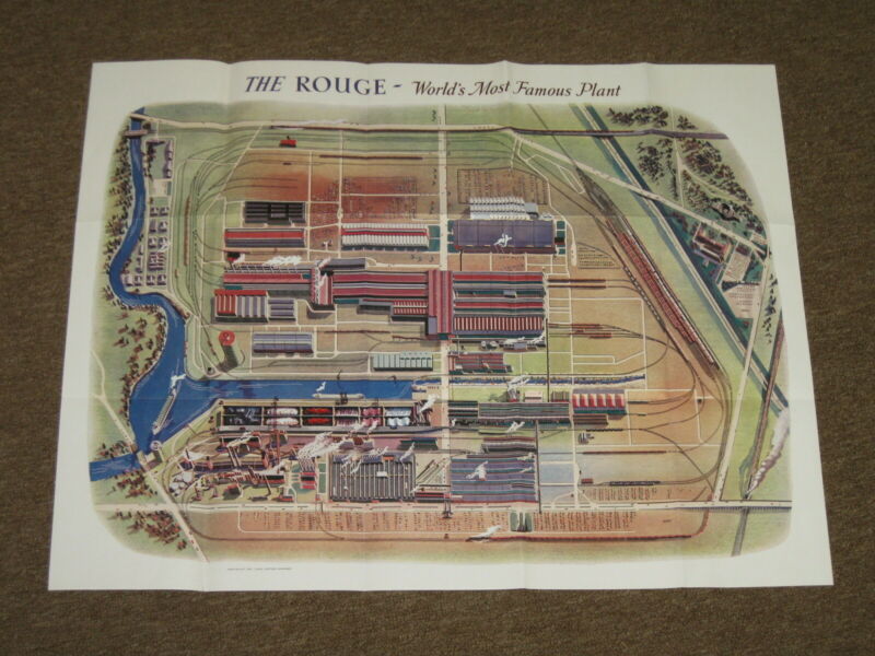 RARE Original 1947 Map Poster FORD RIVER ROUGE AUTO PLANT Dearborn ...