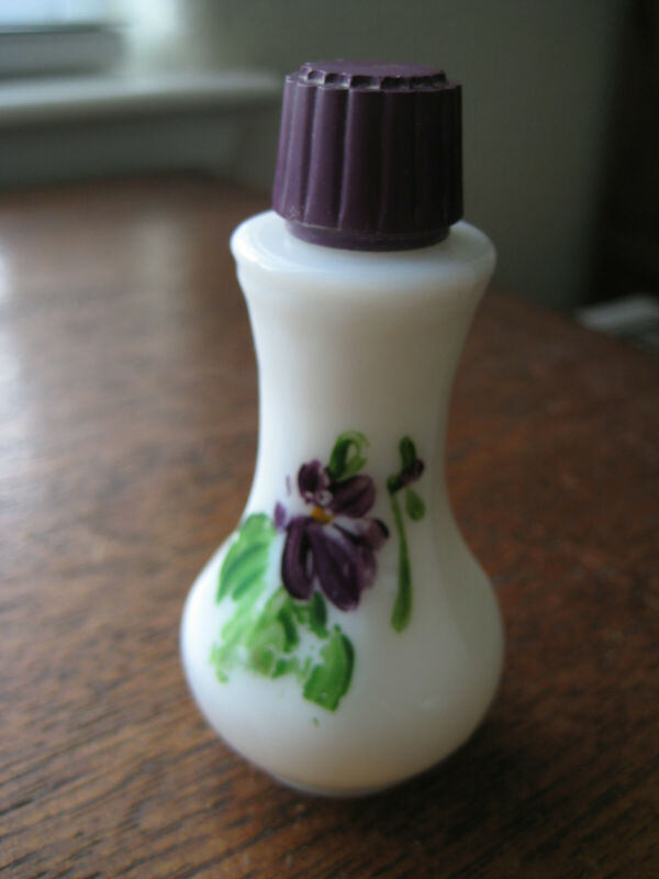 Vintage Devon Violets 6 Dram Milk Glass EMPTY England Perfume Bottle w ...