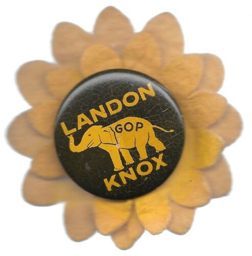 ALF LANDON, FRANK KNOX GOP ELEPHANT CAMPAIGN PIN WITH FELT SUNFLOWER ...