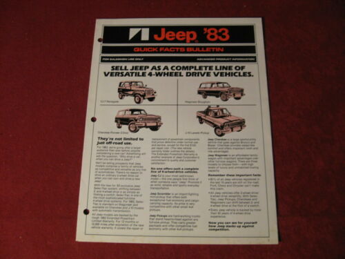 1983 Jeep Quick Facts Sales Brochure Booklet catalog Book Old Original ...