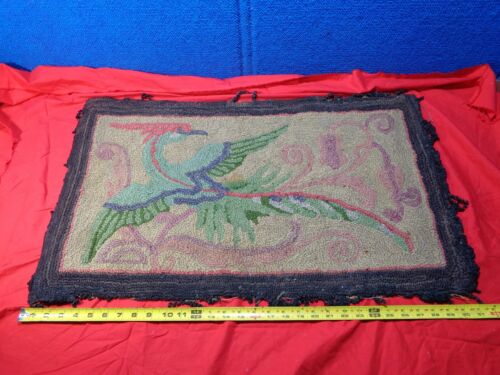 Primitive Folk Art Handmade Antique Americana Hooked Rug -- Antique ...