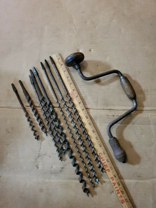 Vintage Stanley No. 965 10 Inch Hand Drill Brace Made In U.S.A.WITH 8 ...