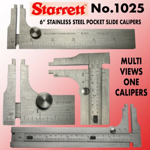 STARRETT # 1025 6" STAINLESS POCKET SLIDE CALIPERS WITH 32ND & 64TH ...